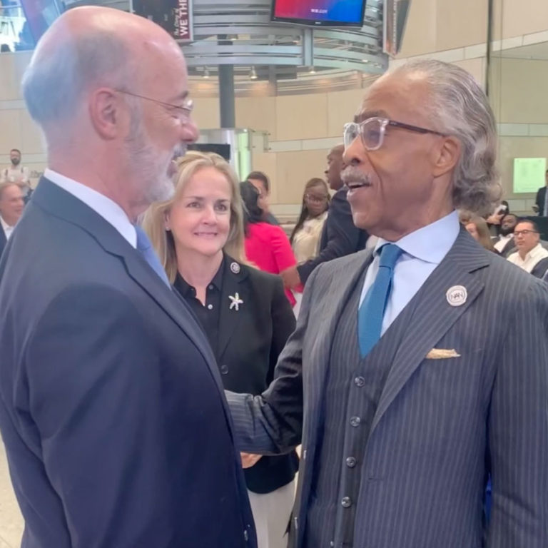 Rev. Sharpton talking with Pennsylvania Governor Tom Wolfe at President ...